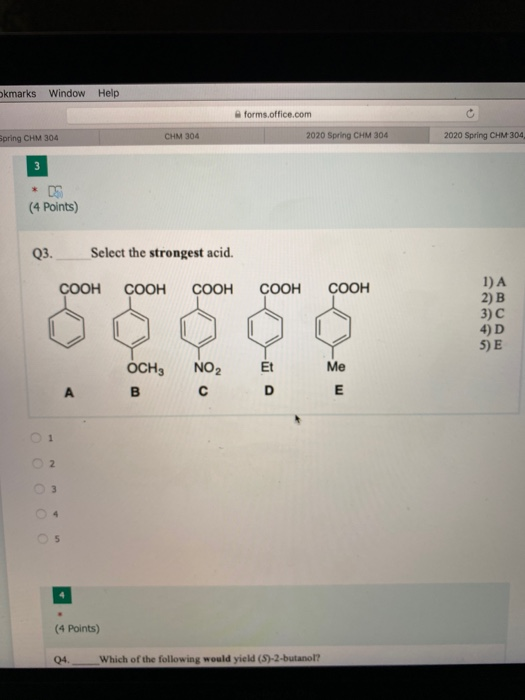Solved kmarks Window Help forms.office.com pring CHM 304 CHM | Chegg.com