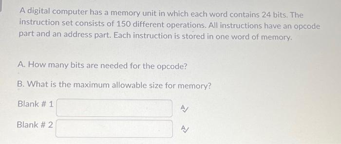 A digital computer has a memory unit in which each | Chegg.com