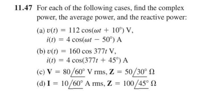 Solved 1.47 For each of the following cases, find the | Chegg.com