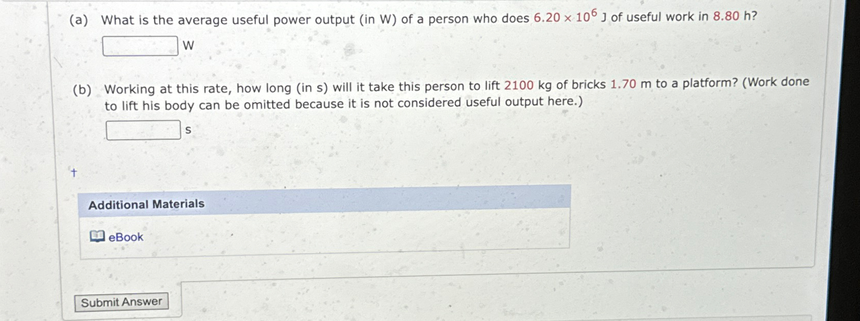 Solved (a) ﻿What is the average useful power output (in W) | Chegg.com