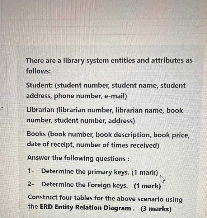 Solved There are a library system entities and attributes as | Chegg.com