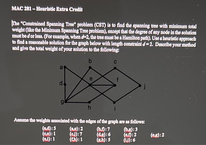 Solved The Constrained Spanning Tree Problem Cst Is To 