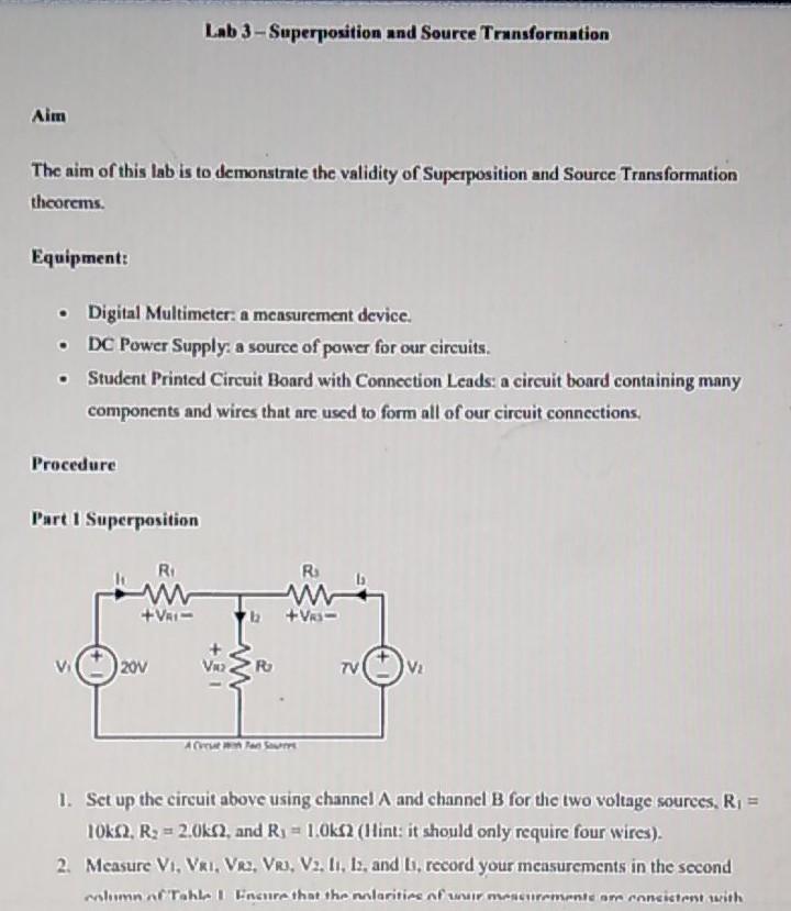 Lab 3 - Superposition and Source Transformation Aim | Chegg.com