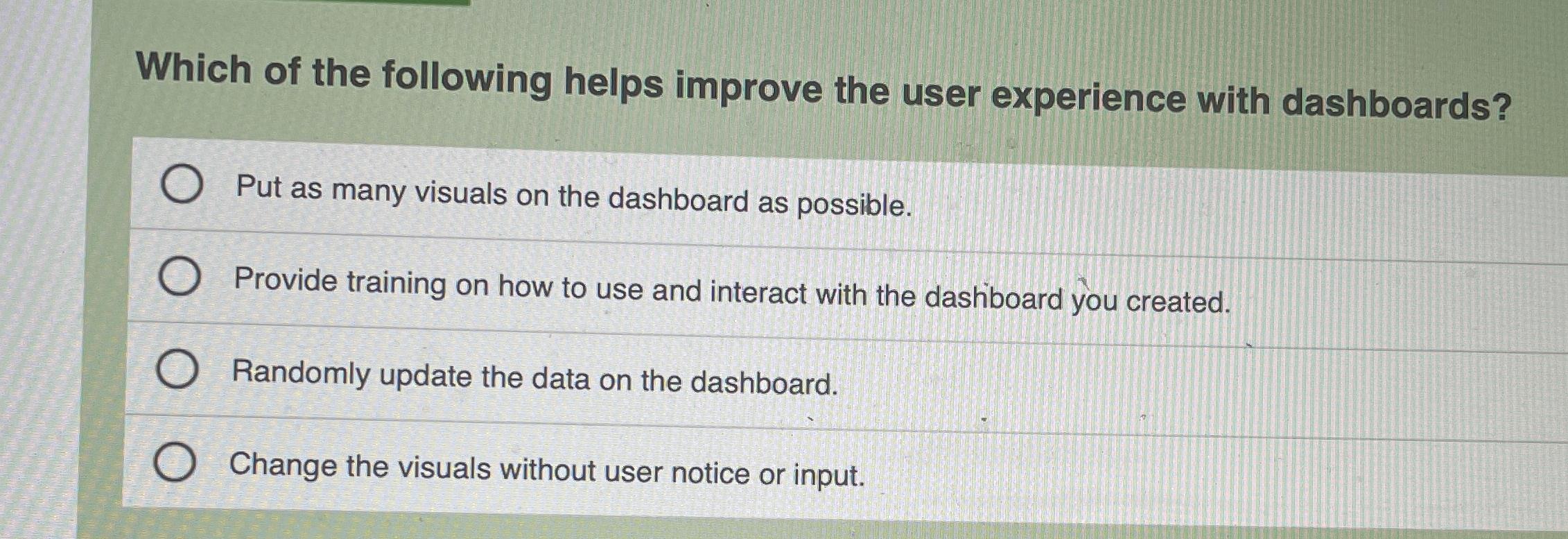 Solved Which of the following helps improve the user | Chegg.com