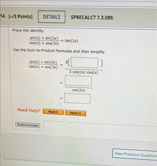 Solved Prove the identity. | Chegg.com