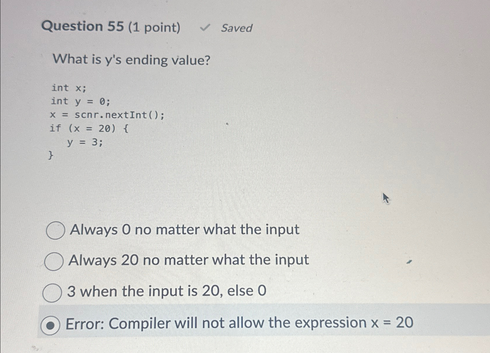 Solved Question 55 (1 ﻿point) ﻿SavedWhat is y's ending | Chegg.com
