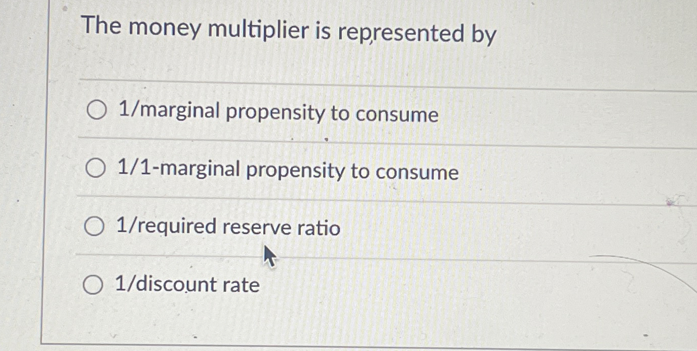 Solved The money multiplier is represented by1/marginal | Chegg.com