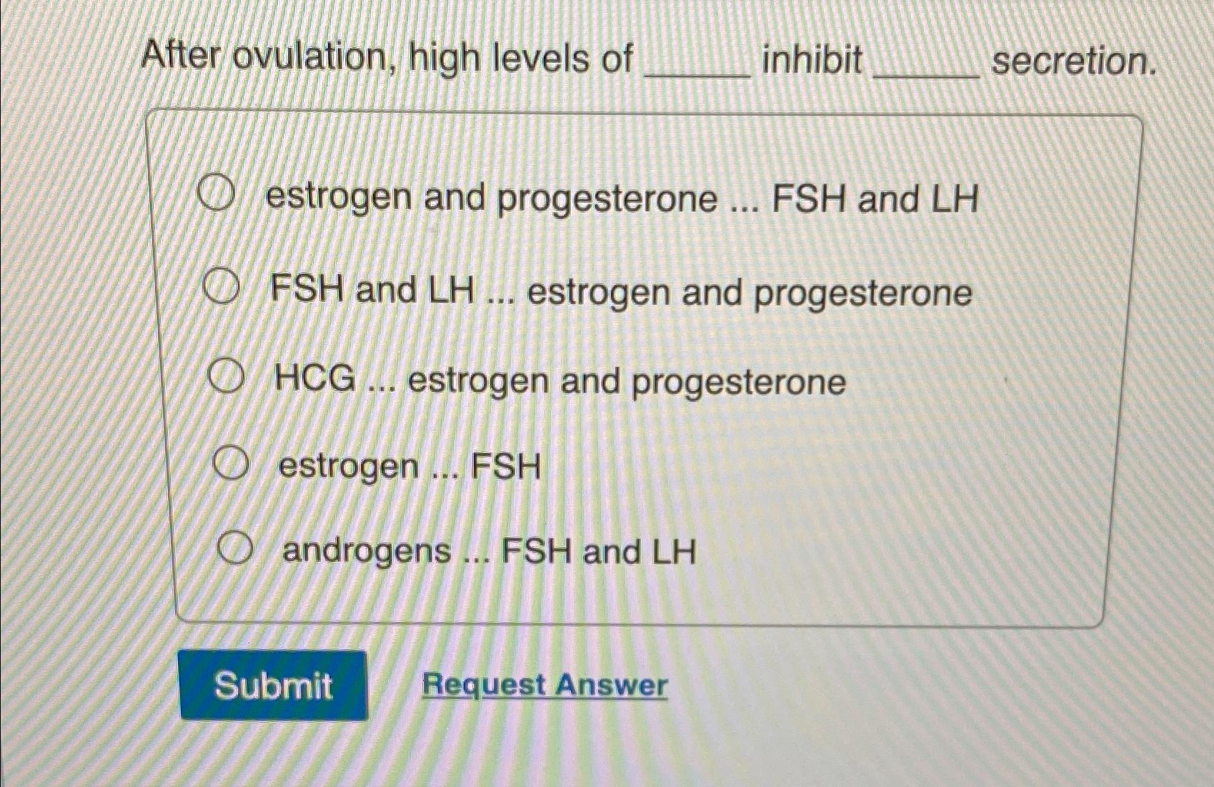 Solved After ovulation, high levels of inhibit secretion.FSH | Chegg.com