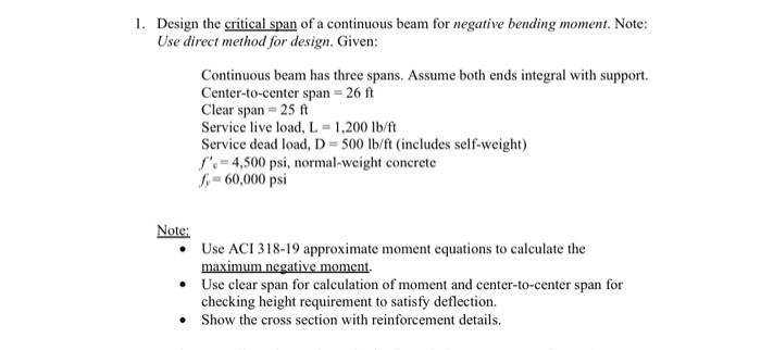 Solved Design the critical span of a continuous beam for | Chegg.com