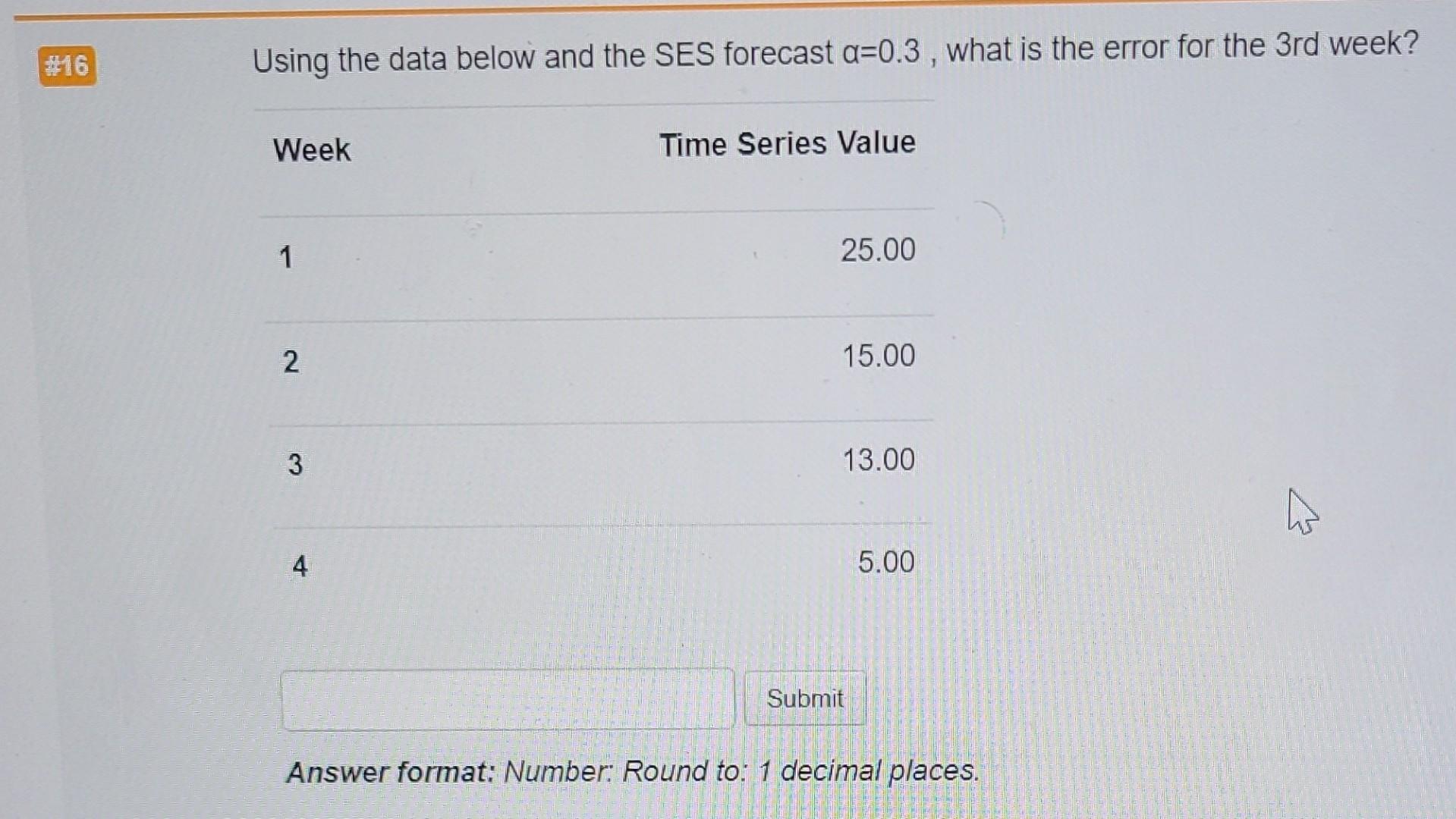 Solved Using the data below and the SES forecast α=0.3, what | Chegg.com