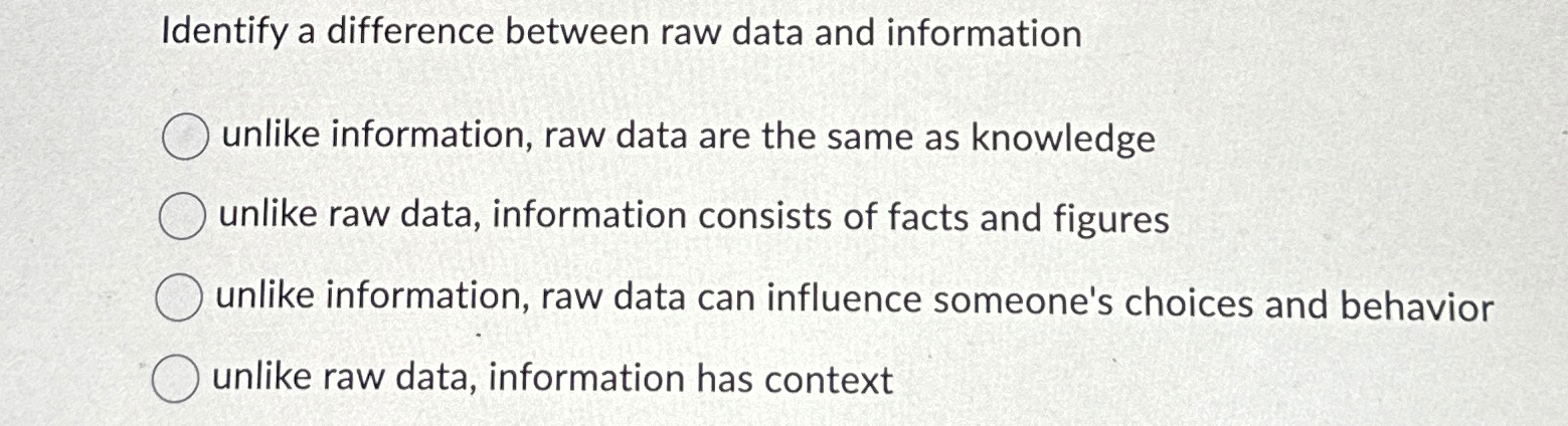 Solved Identify a difference between raw data and | Chegg.com