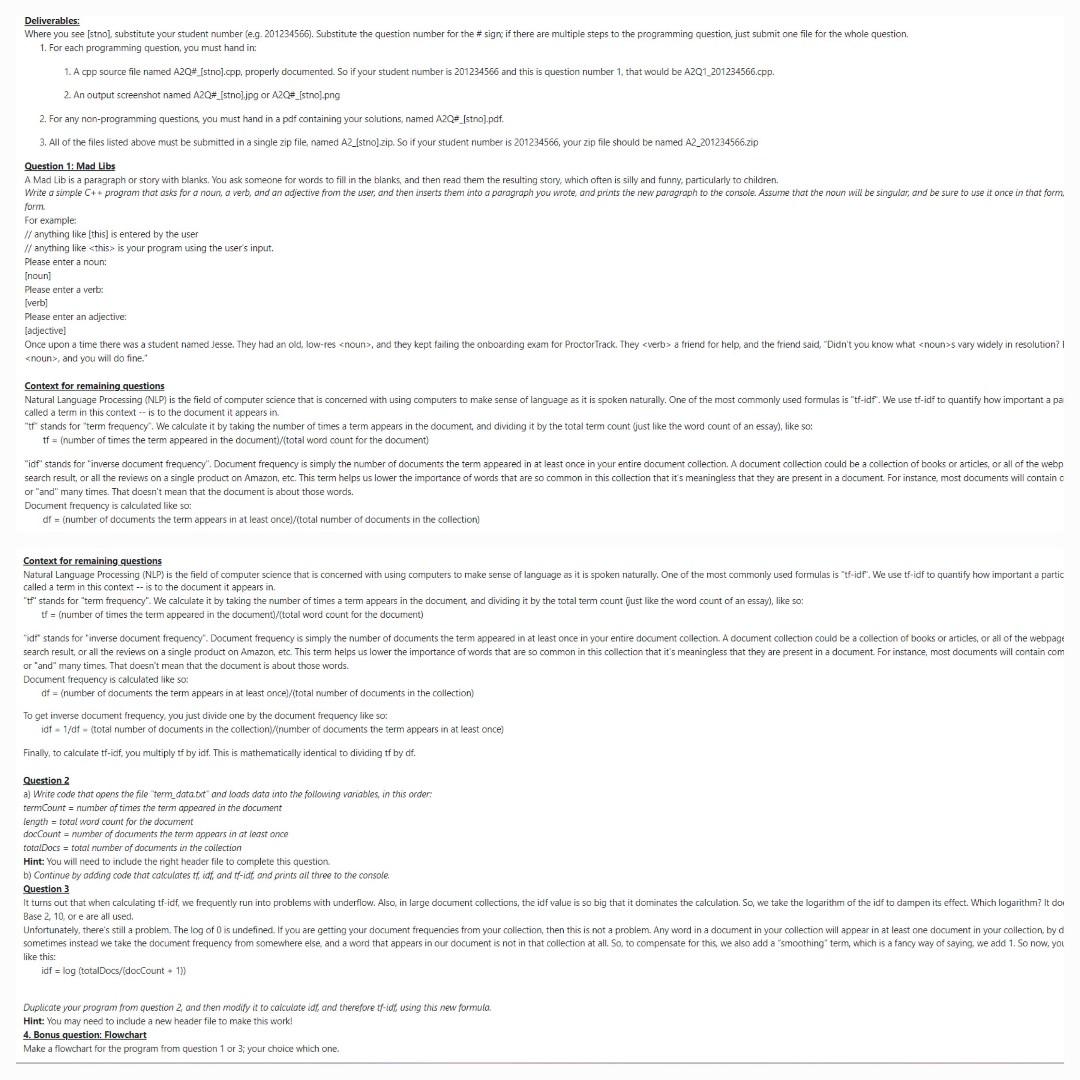 Solved Deliverables: 1. For each programming question, you | Chegg.com