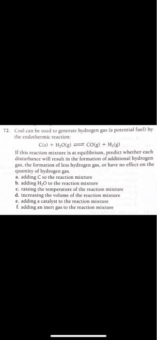 72. Coal can be used to generate hydrogen gas (a | Chegg.com