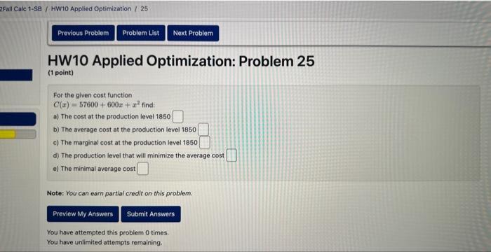 Solved HW10 Applied Optimization: Problem 25 (1 point) For | Chegg.com