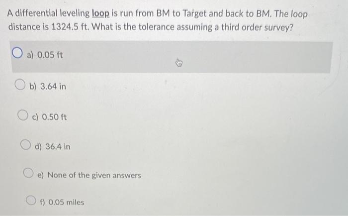 Solved A differential leveling loop is run from BM to Target | Chegg.com