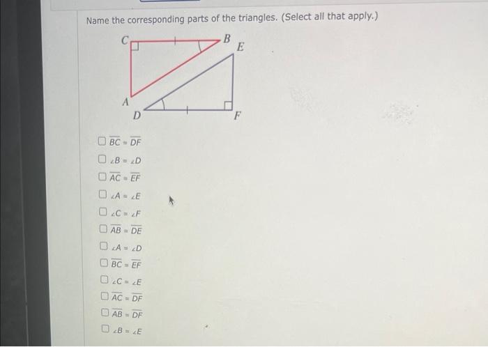 Solved Name the corresponding parts of the triangles. | Chegg.com