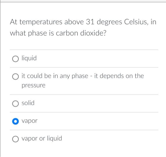 Solved At temperatures above 31 degrees Celsius, in what | Chegg.com