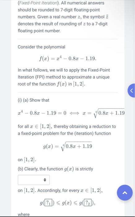 (Fixed-Point iteration). All numerical answers should | Chegg.com
