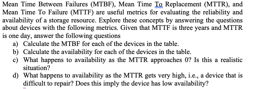 Solved Mean Time Between Failures (MTBF), ﻿Mean Time To | Chegg.com