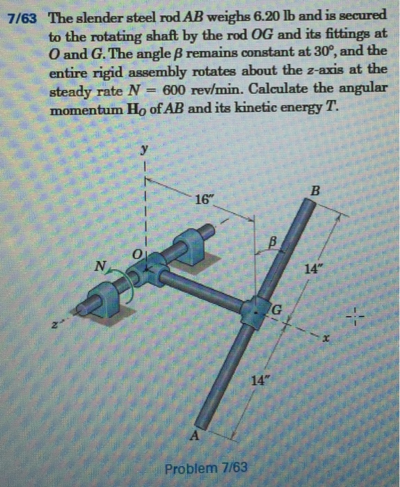 Solved 7/63 The slender steel rod AB weighs 6.20 lb and is | Chegg.com
