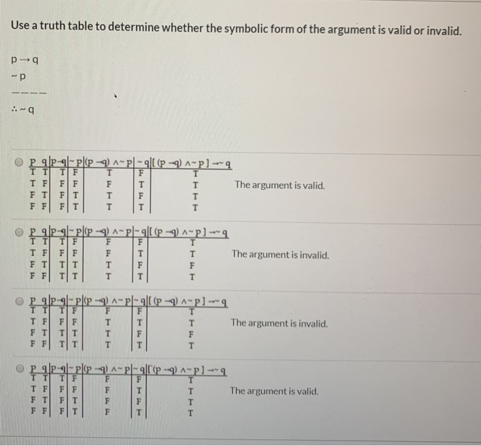 Solved Use a truth table to determine whether the symbolic | Chegg.com