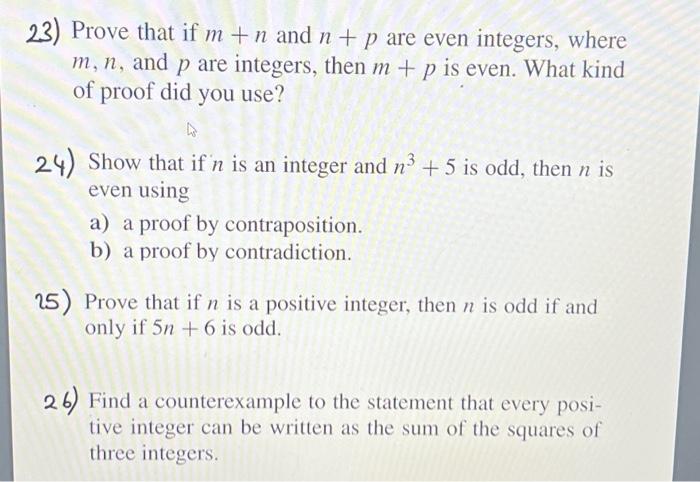 Solved 23) Prove that if m+n and n+p are even integers, | Chegg.com