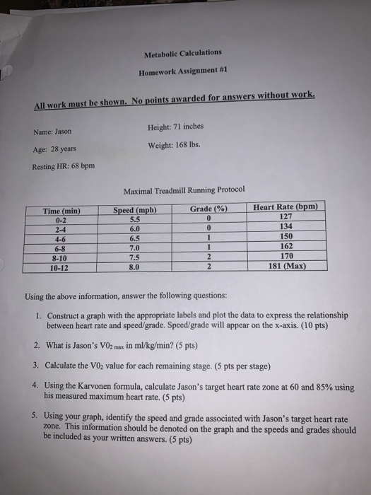 Solved Metabolie Calculations Homework Assignment #1 All | Chegg.com