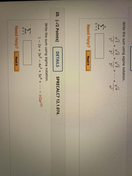 Solved Write The Sum Without Using Sigma Notation Σ 1
