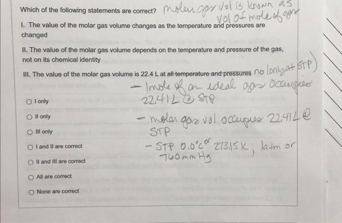 Solved 1. The value of the molar gas volume changes as the | Chegg.com