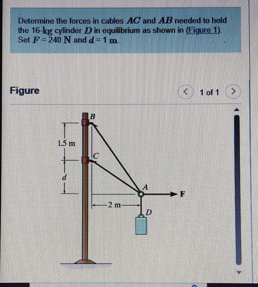 Solved Determine the forces in cables AC and AB needed to | Chegg.com