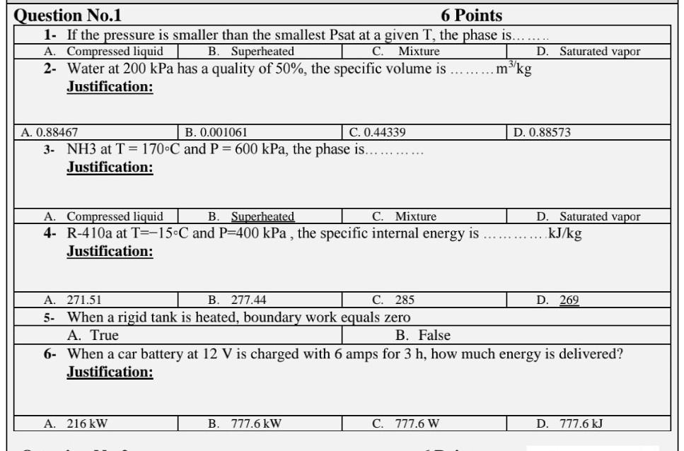 Solved Question No.1 6 Points 1- If the pressure is smaller | Chegg.com