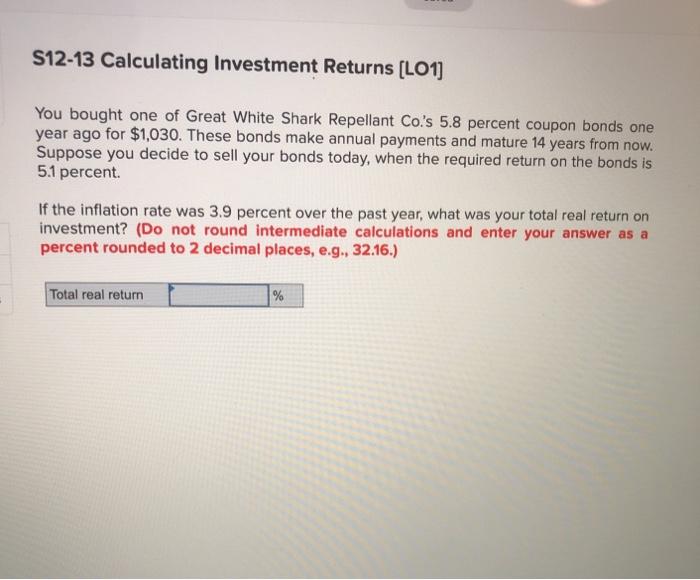 Solved S12-13 Calculating Investment Returns (LO1) You | Chegg.com