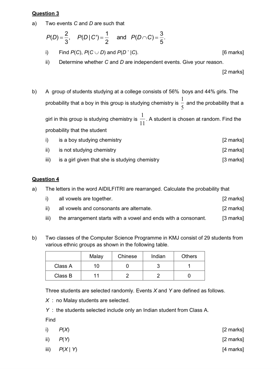 Solved Question 3a) ﻿Two events C ﻿and D ﻿are such | Chegg.com