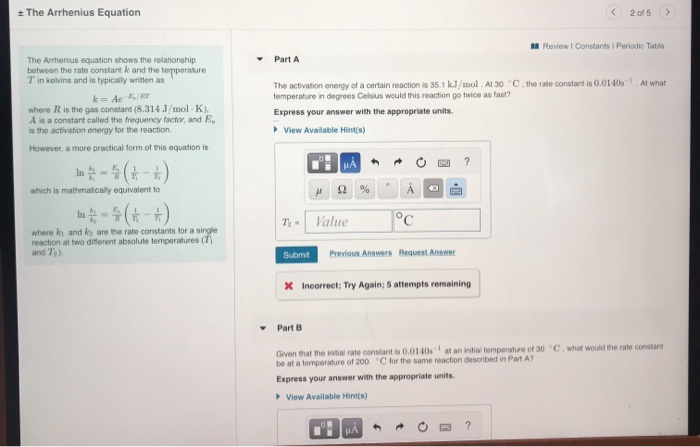 Solved The Arrhenius Equation 2 of 5 > Review Constants 1 | Chegg.com