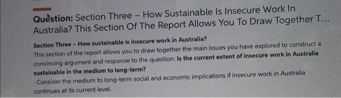 Solved Quêstion: Section Three - How Sustainable Is Insecure | Chegg.com