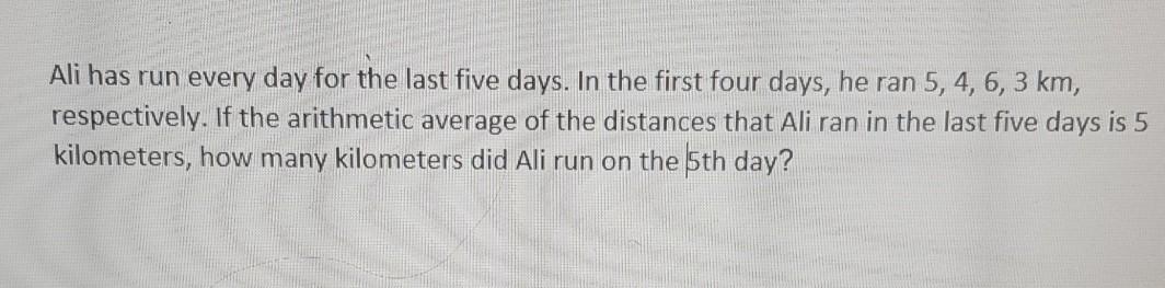 Solved Ali has run every day for the last five days. In the | Chegg.com