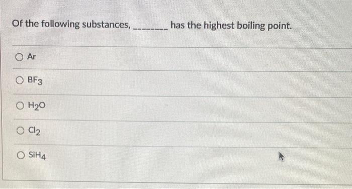 Solved Which molecule has the highest boiling point? CH4 | Chegg.com