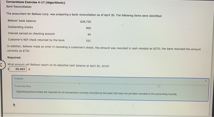 Solved Cornerstone Exercise 4-17 (Algorithmic) Bank | Chegg.com Solved Cornerstone Exercise 4-17 (Algorithmic) Bank | Chegg.com