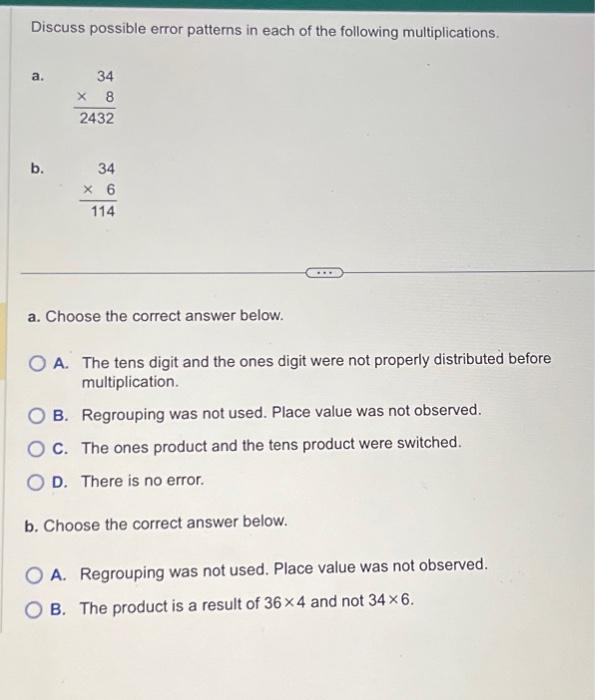 Solved Discuss possible error patterns in each of the | Chegg.com