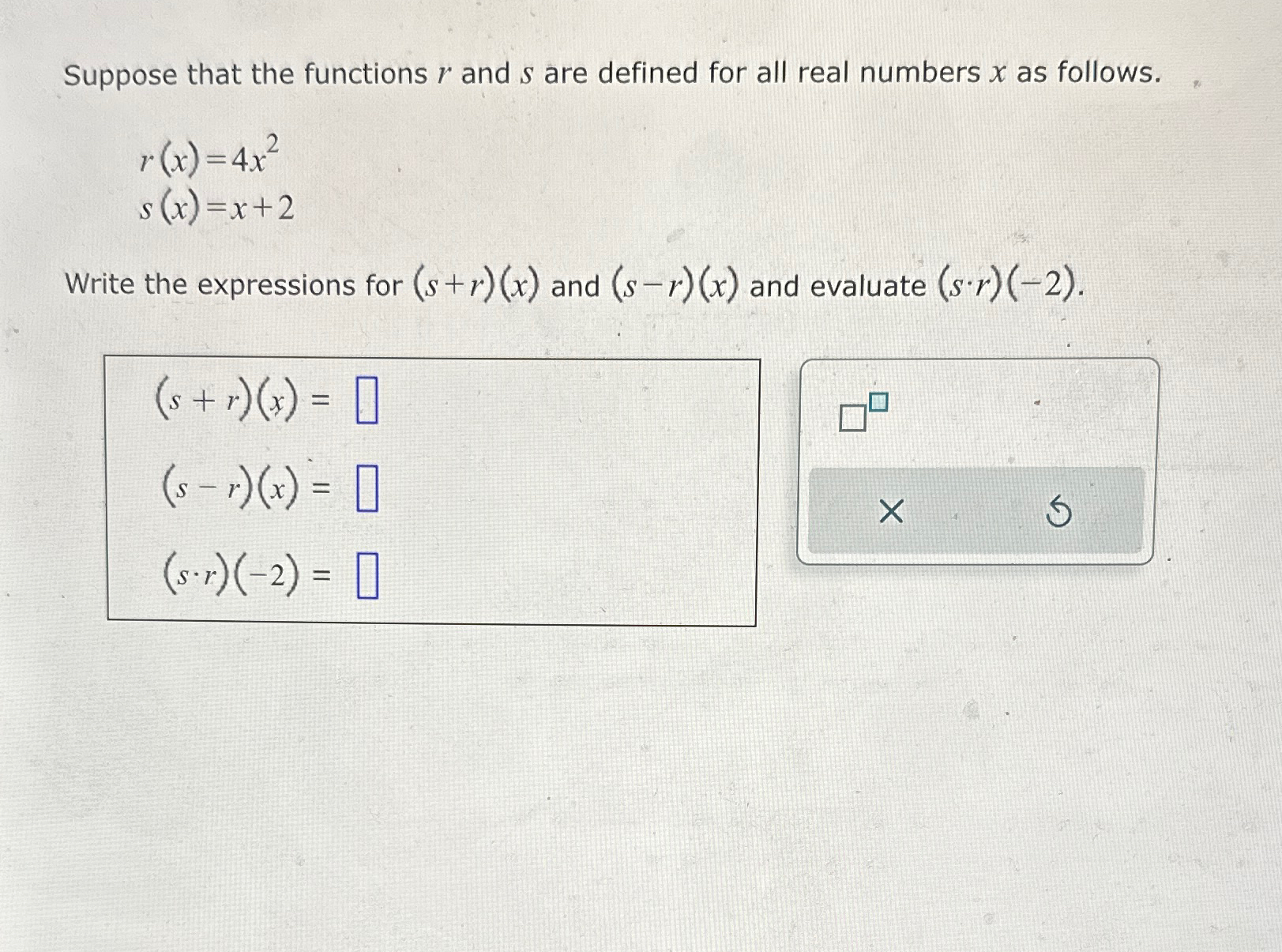 Solved Suppose that the functions r ﻿and s ﻿are defined for | Chegg.com