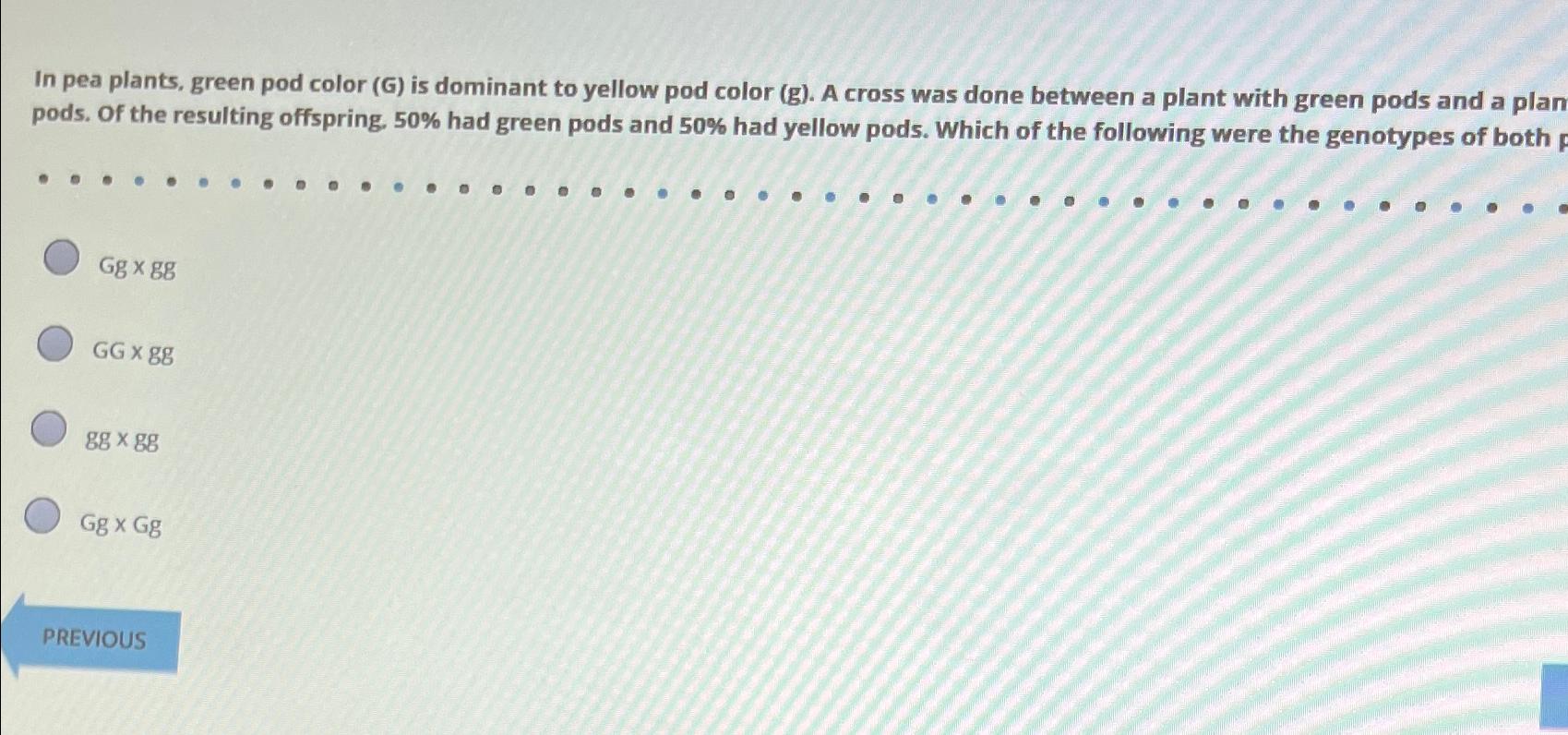 Solved In pea plants, green pod color (G) ﻿is dominant to | Chegg.com