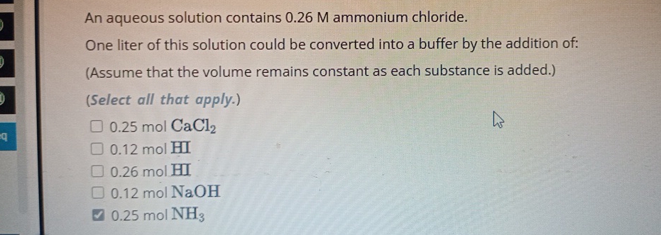 Solved An aqueous solution contains 0.26 ﻿M ammonium | Chegg.com