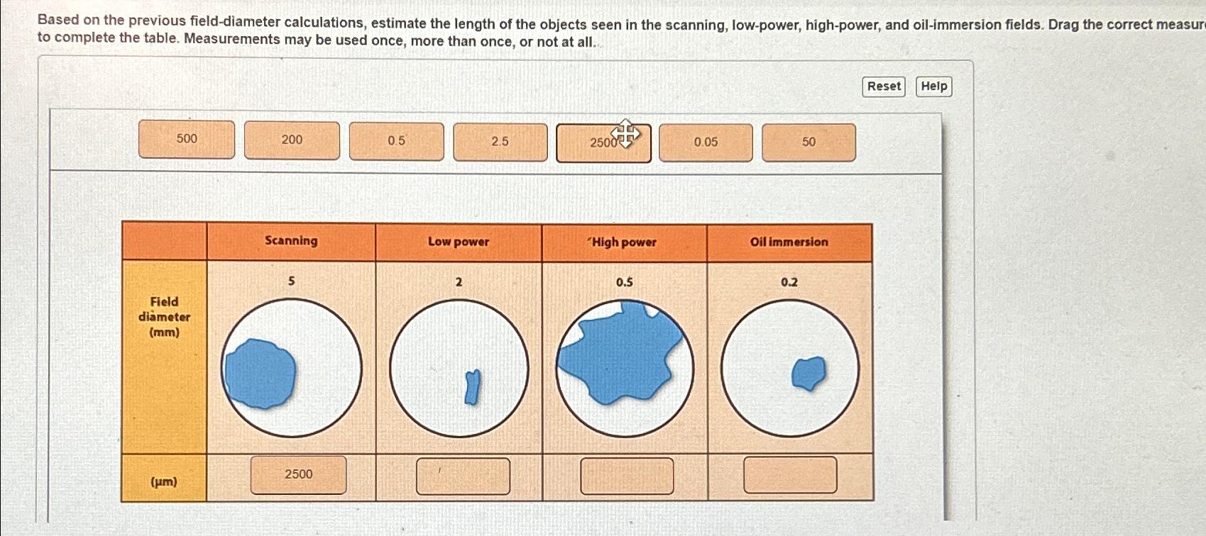 Solved Based on the previous field-diameter calculations, | Chegg.com