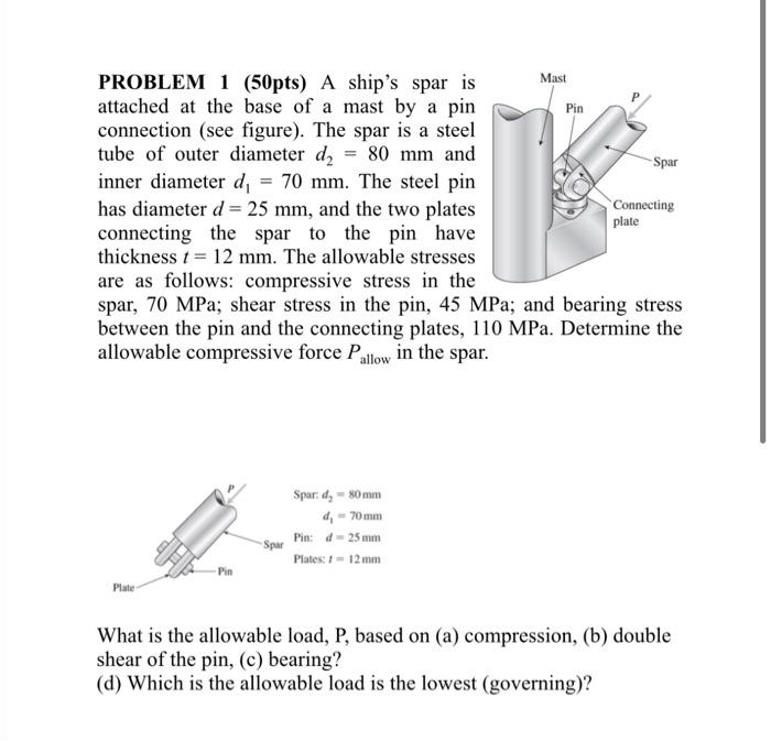 Solved Mast -Spar PROBLEM 1 (50pts) A ship's spar is | Chegg.com