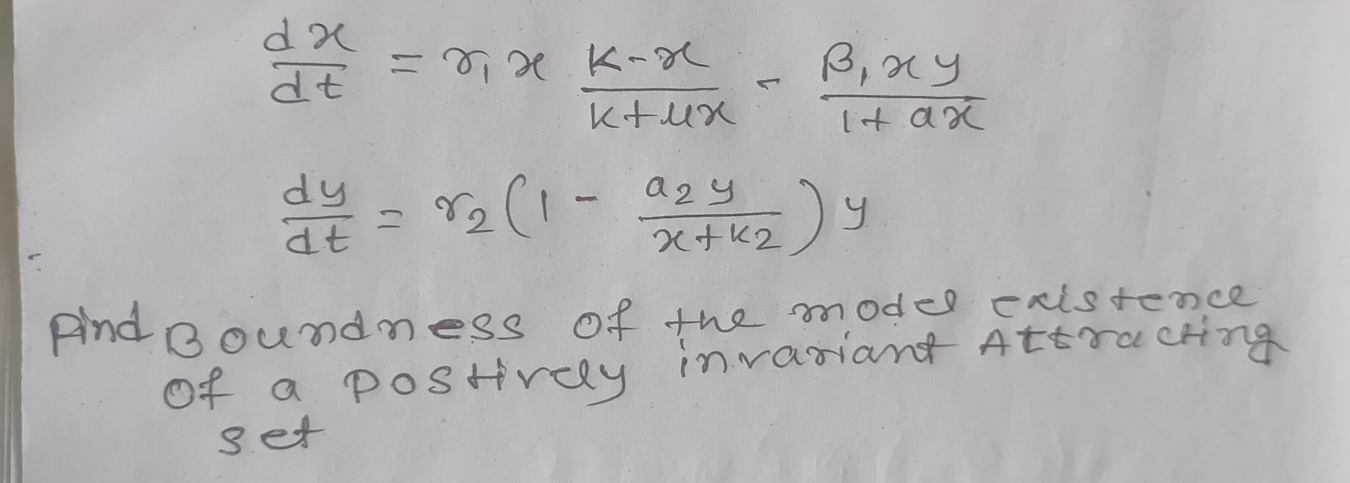 Solved dxdt=r1xk-xk+μx-β1xy1+axdydt=r2(1-a2yx+k2)yFind | Chegg.com