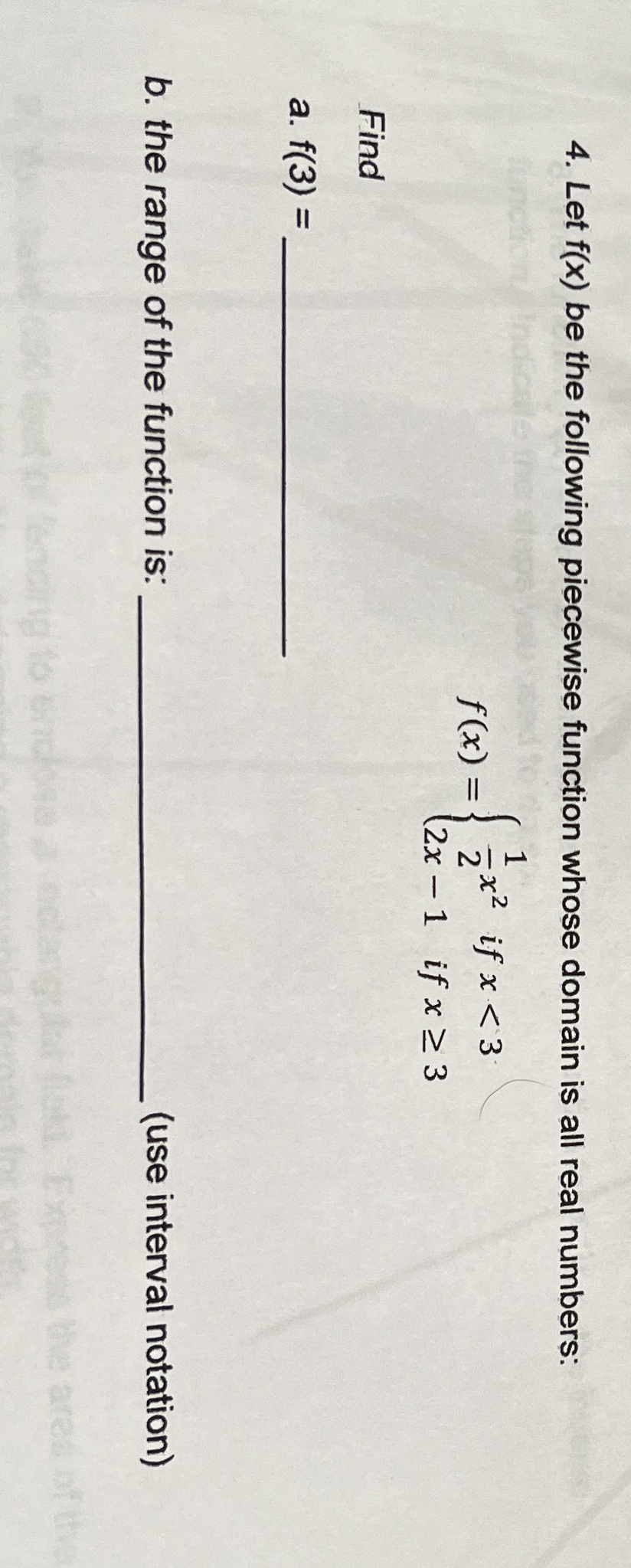 Solved Let f(x) ﻿be the following piecewise function whose | Chegg.com