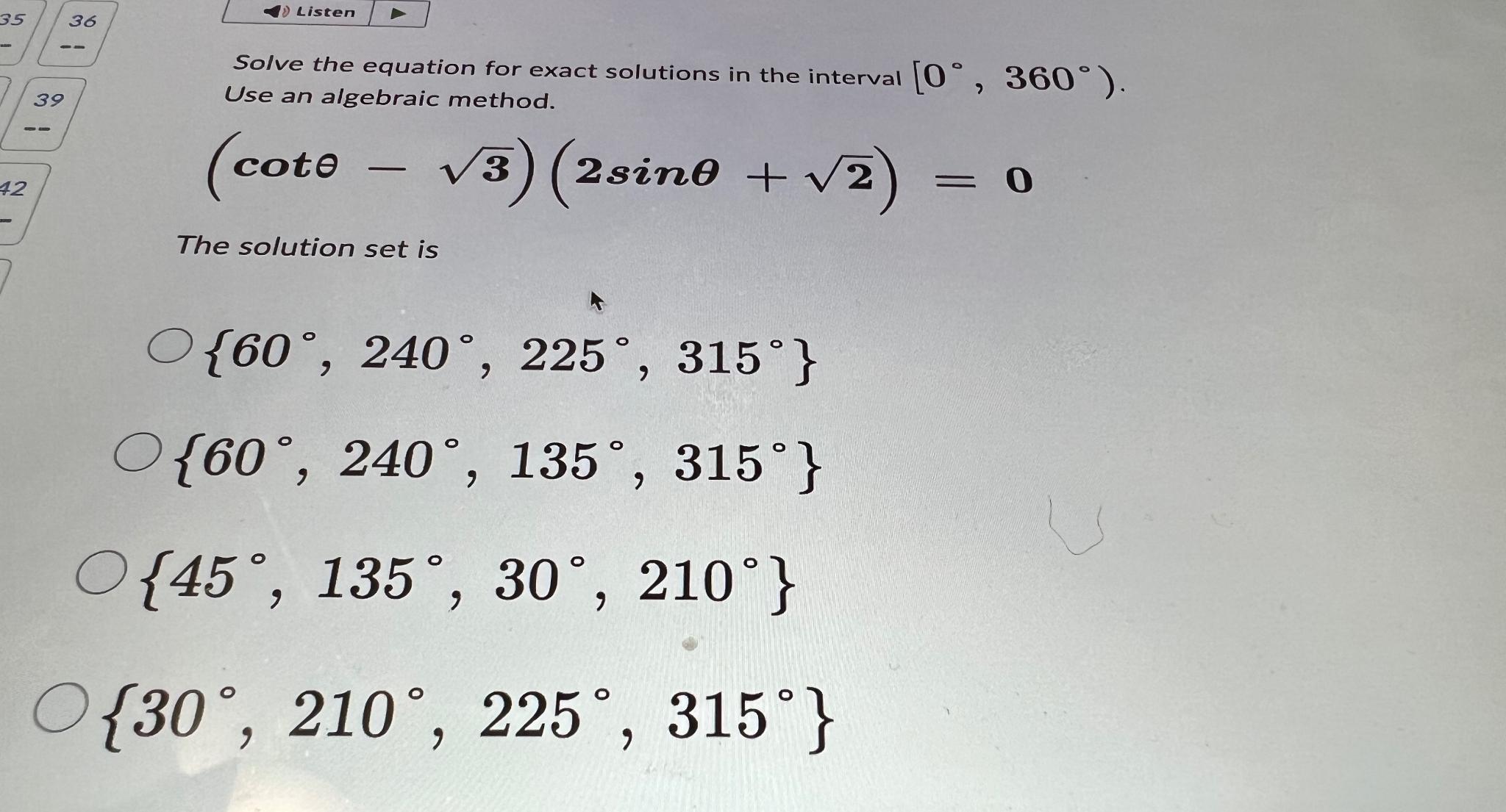 Solved Solve the equation for exact solutions in the | Chegg.com