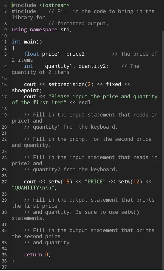 Solved 1 // This program will bring in two prices and two | Chegg.com