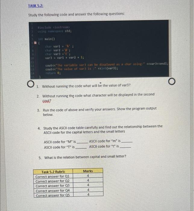 Solved TASK 5 (total 30 marks): ASCII (American Standard | Chegg.com