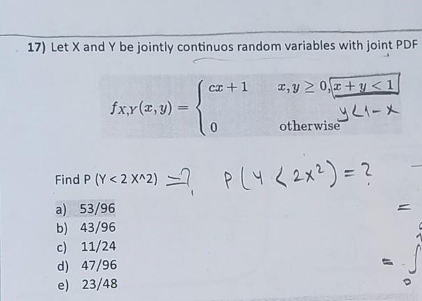 Solved 17) Let X and Y be jointly continuos random variables | Chegg.com